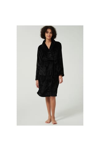 Black Linea Plain Fleece Dressing Gown - Get The Label