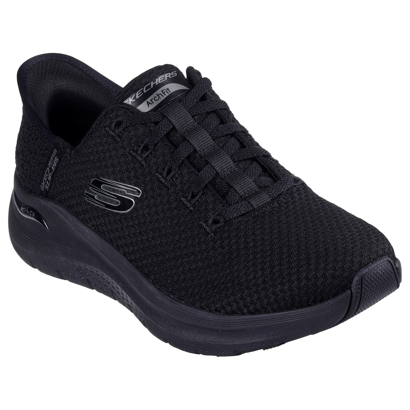 Skechers womens black trainers store