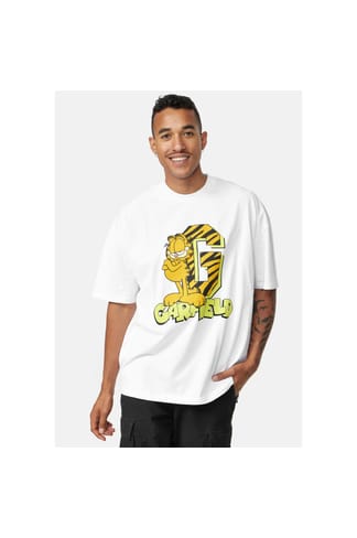 White Garfield Relaxed Regular Fit Lettering T-Shirt - Get The Label
