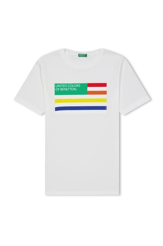White United Colors of Benetton Flag Crew Neck Regular Fit T-Shirt ...