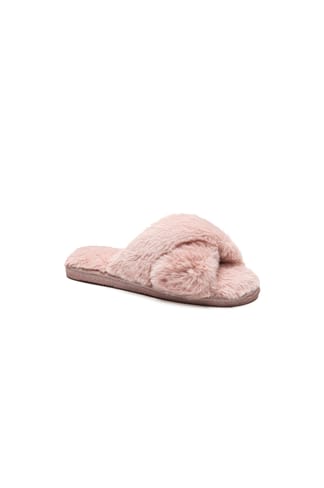 Pink Be You Fur Cross Over Slippers - Get The Label