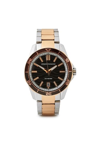 Grey Armani Exchange Exchange Three Hand Date Two Tone Stainless Steel ...
